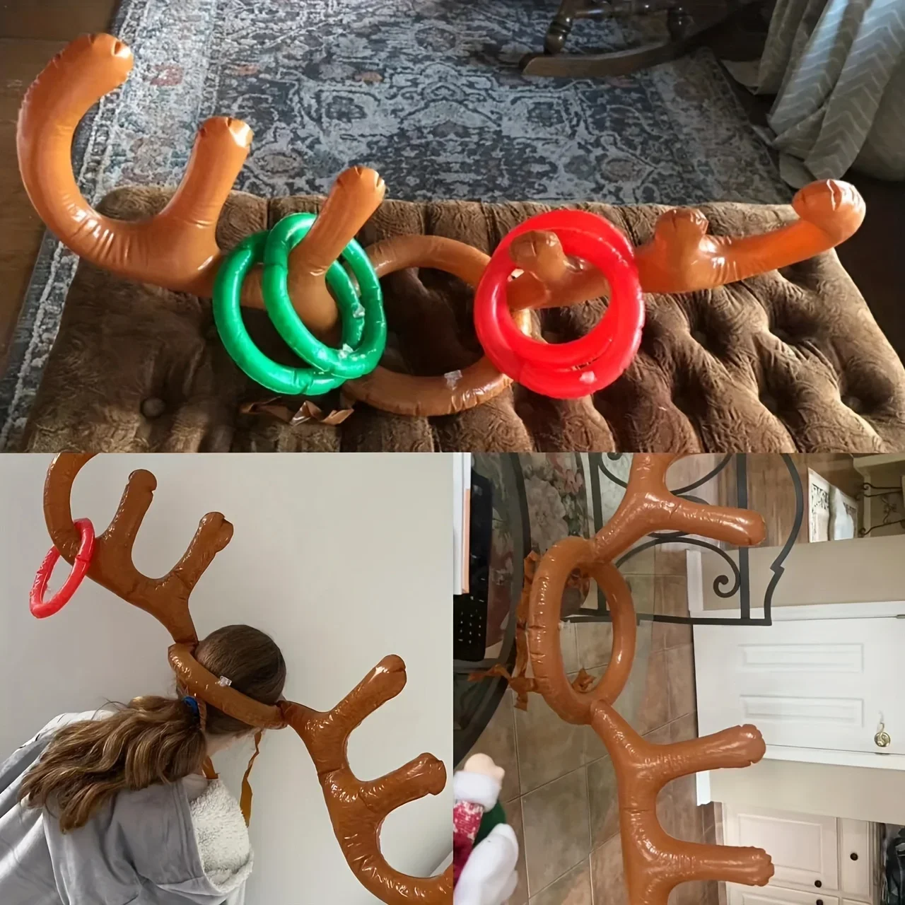Inflatable Reindeer Antler Hat Ring Toss Game Christmas Family Game Toy ...