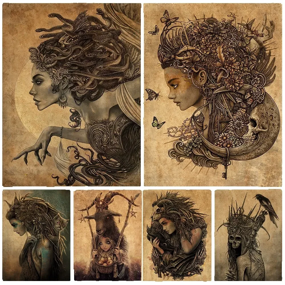 Medusa-And-Shaman-Witches-Retro-Wall-Art-Canvas-Painting-Evil-Devil ...