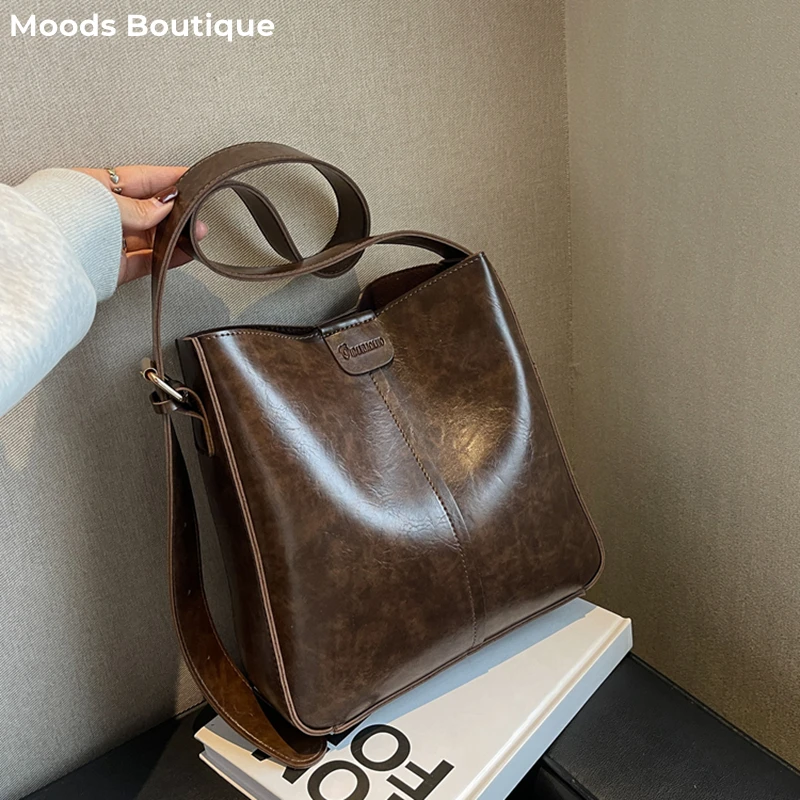 MOODS-Retro-Shoulder-Tote-Bag-Set-For-Women-Wide-Strap-Soft-PU-Leather ...