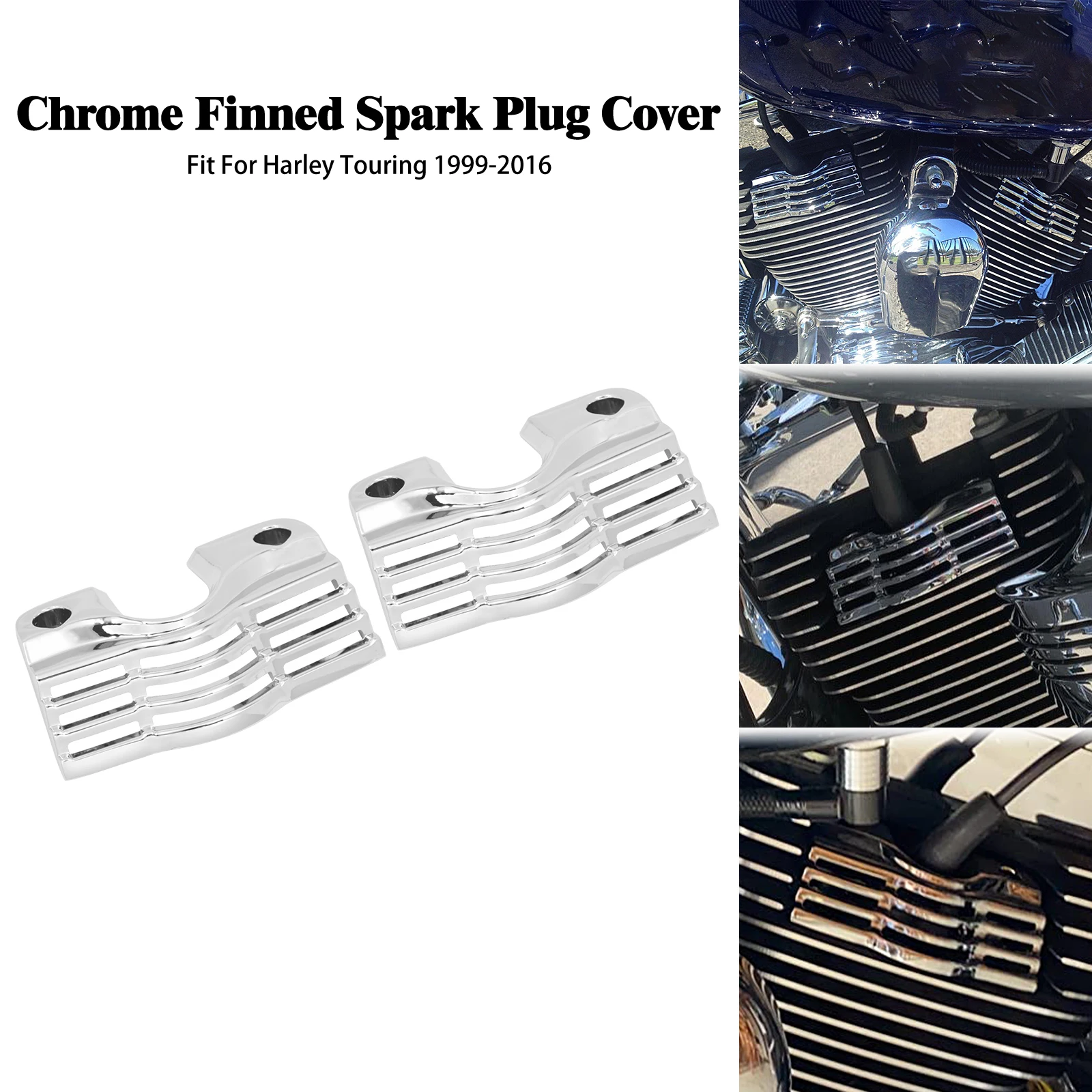 Motorcycle-Slootted-Finned-Spark-Plug-Head-Bolt-Cover-Chrome-For-Harley ...