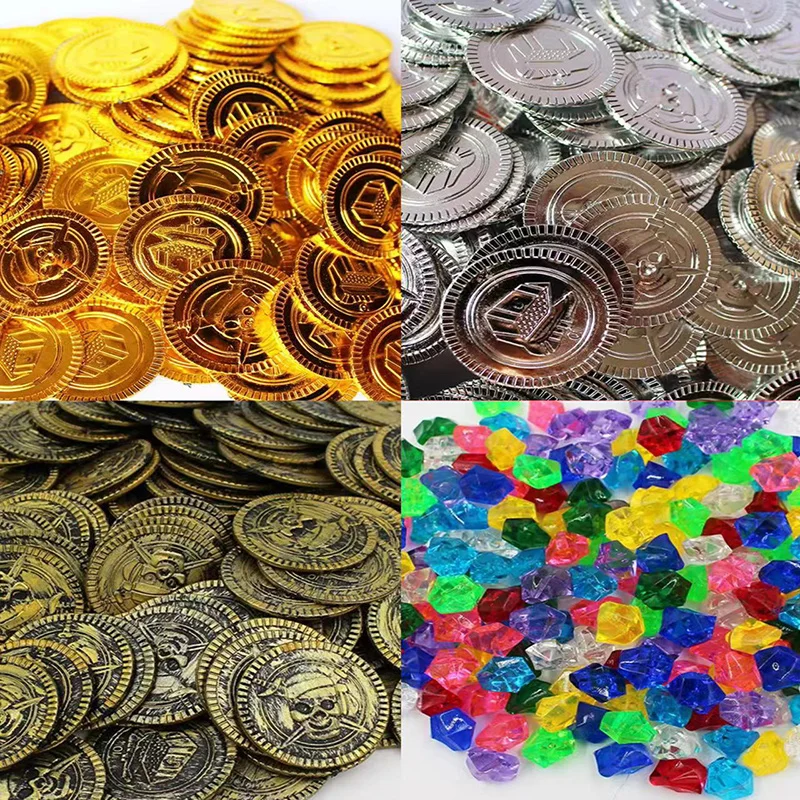 30pcs Pirate Gold Coins, Silver Coins Copper Coins Gemstones Children's ...