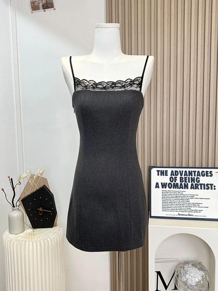 Women-Grey-Spaghetti-Strap-Dress-Sleeveless-Fashion-Lace-Corset-Dress ...