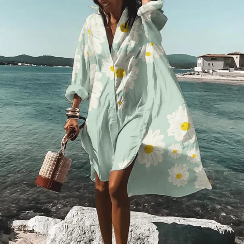 New Women's Sexy Fashion Print Beach Vacation Overcoat Women's Casual ...