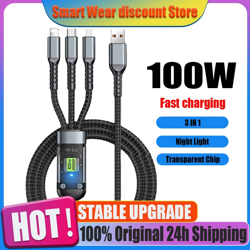 100w-Transparent-Fast-Charging-Cable-3-In-1-Type-C-Usb-Micro-For-Iphone ...