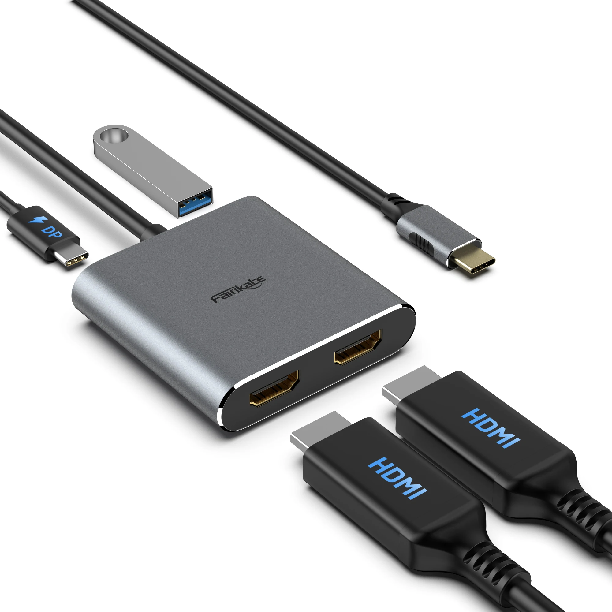 USB C a doble HDMI compatible con Thunderbolt 3/4 Hub 4K60Hz 4 en 1 USB ...