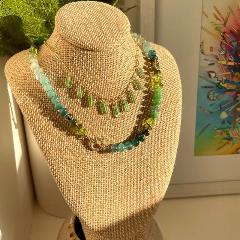 Natural-Stone-Beads-Necklace-for-Women-Green-Crystal-Stone-Ladies-Knot ...