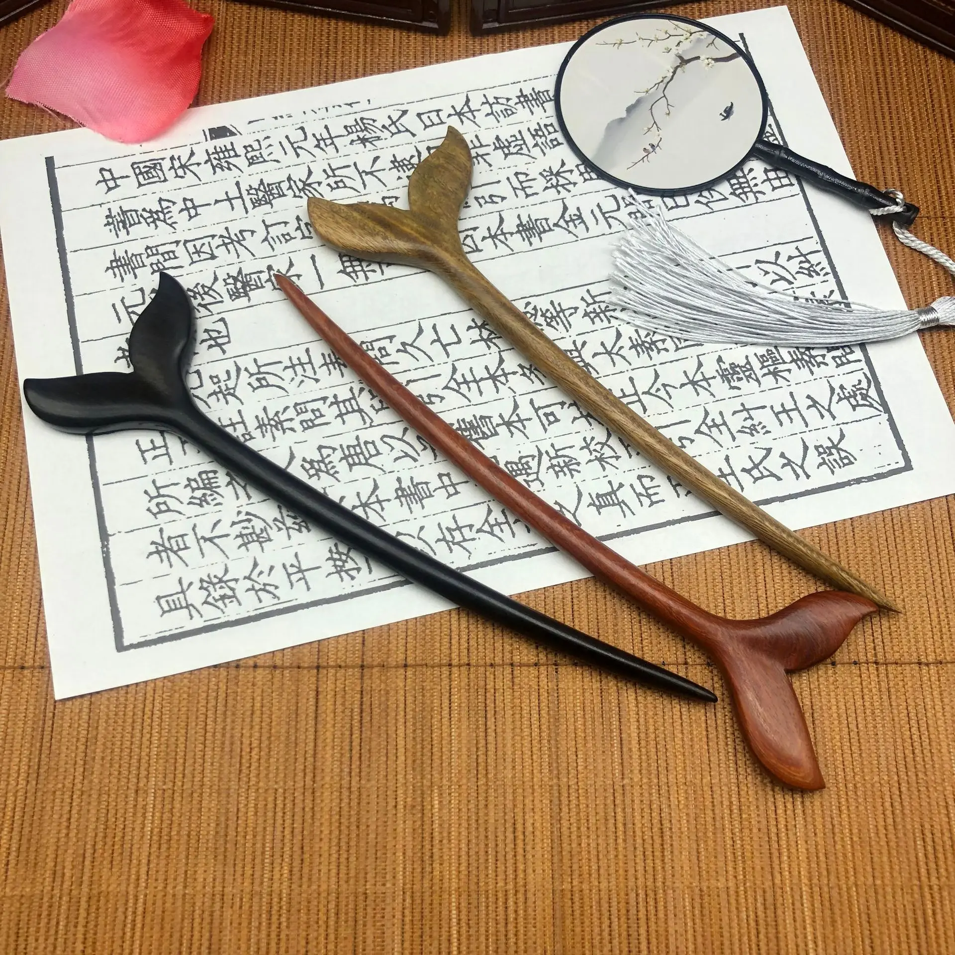 Black-Green-Red-Sandalwood-Hairpin-Vintage-Fishtail-Hairpin-China-Chic ...