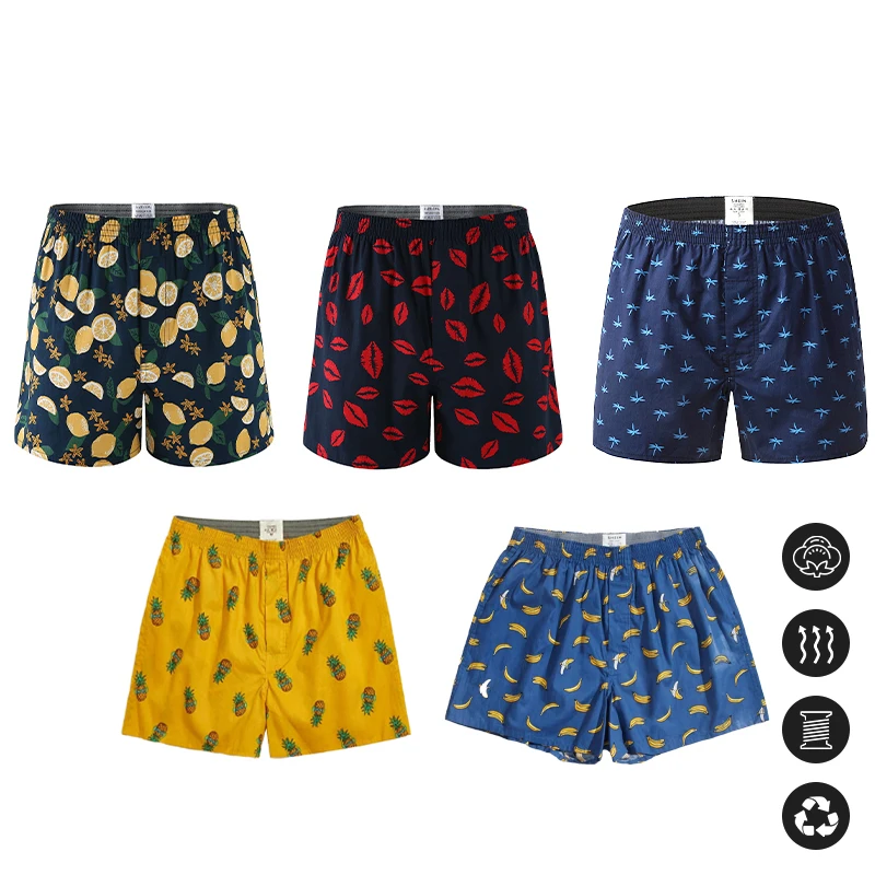 Men-s-Boxer-Shorts-Pineapple-Lemon-Print-Panties-Cotton-Breathable ...