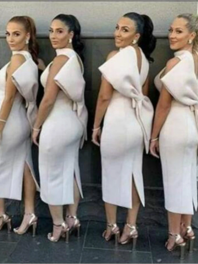 Sexy Women White Dress Party With Back Big Bowtie Vestido Sleeveless ...