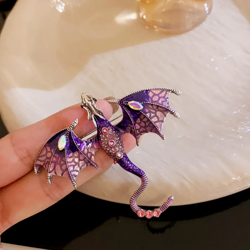 Enamel Flying Dragon Lapel Pins for Women Rhinestone Animal Brooch Pin ...
