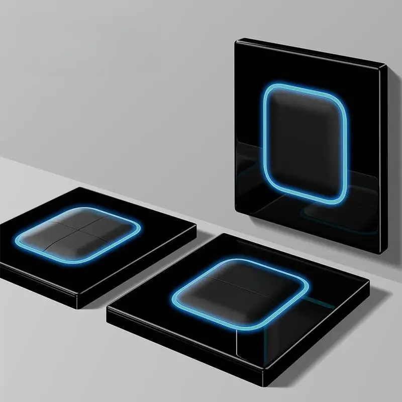 Black-Tempered-Glass-Button-Reset-Wall-Light-Switch-with-LED-Aperture ...