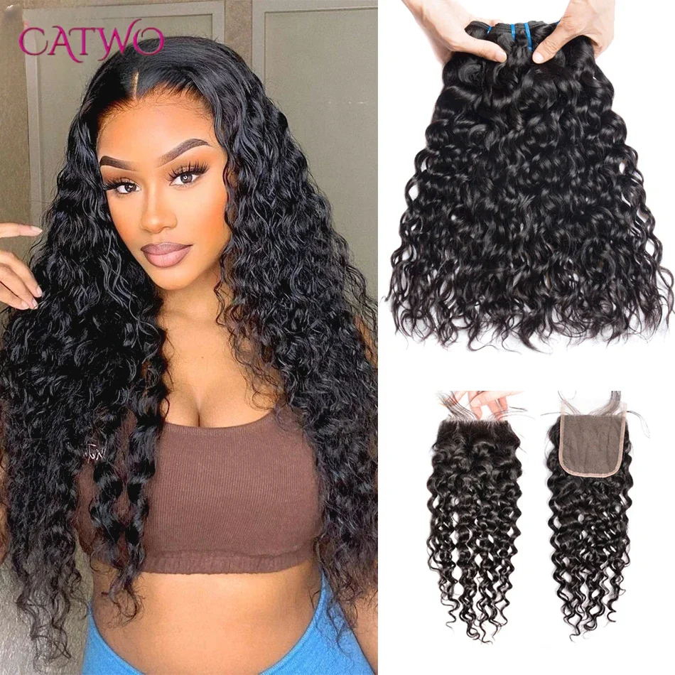 CATWO-Water-Wave-Bundles-with-5x5-HD-Lace-Closure-Brazilian-Remy-Human ...