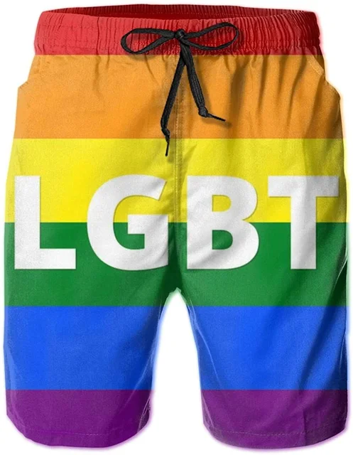 Pride Rainbow Colored Love Hearts Mens Swim Trunks Quick Dry Beach ...