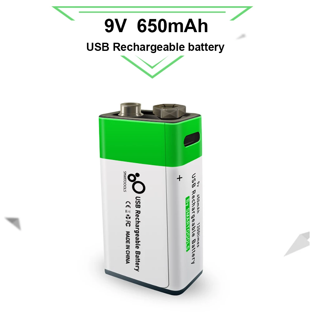 9v 650mah Lithium Rechargeable Battery Usb Charging 9 V Li-ion Square ...
