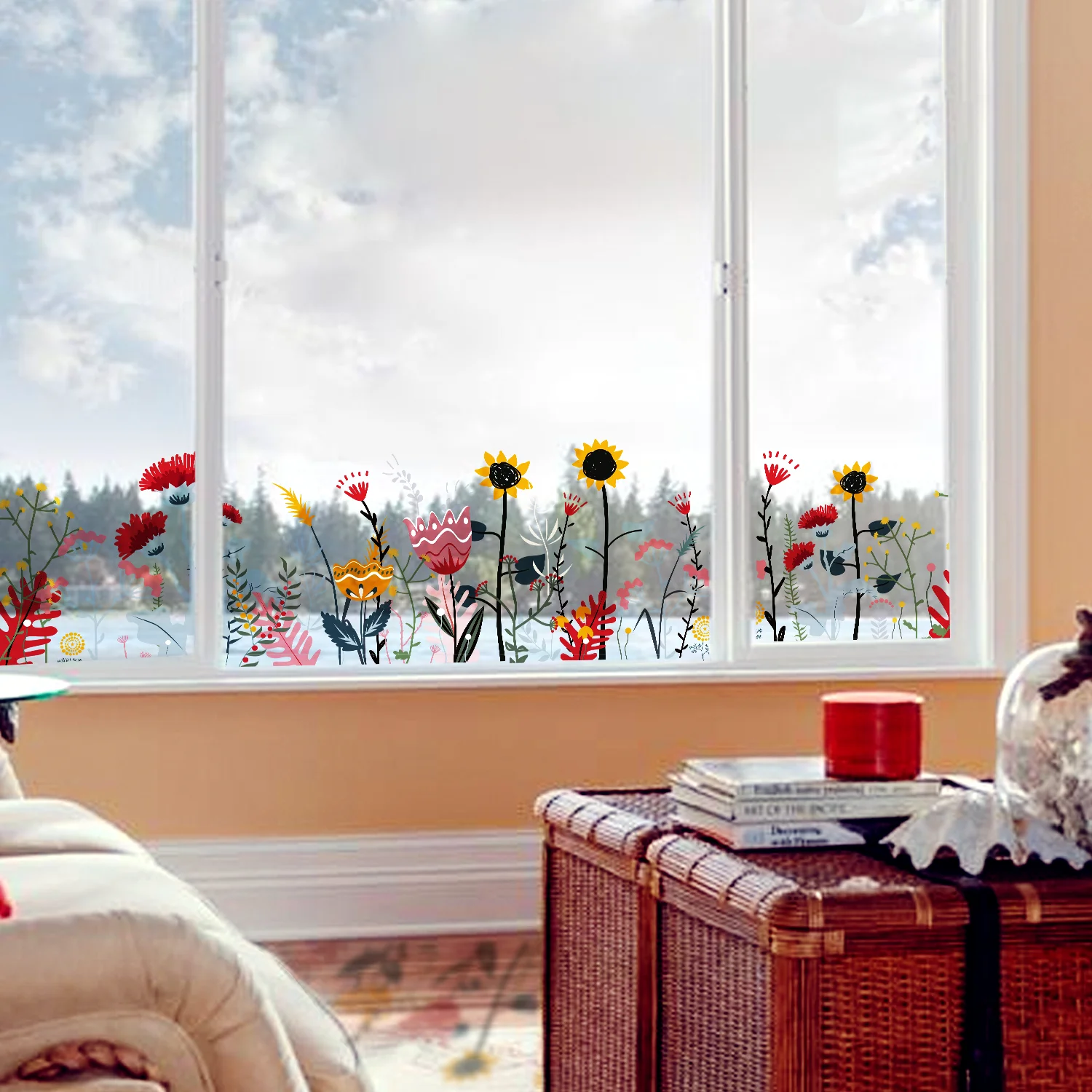 Kizcozy-Vintage-Flat-Colorful-Flowers-Window-Border-Decorative-Film ...