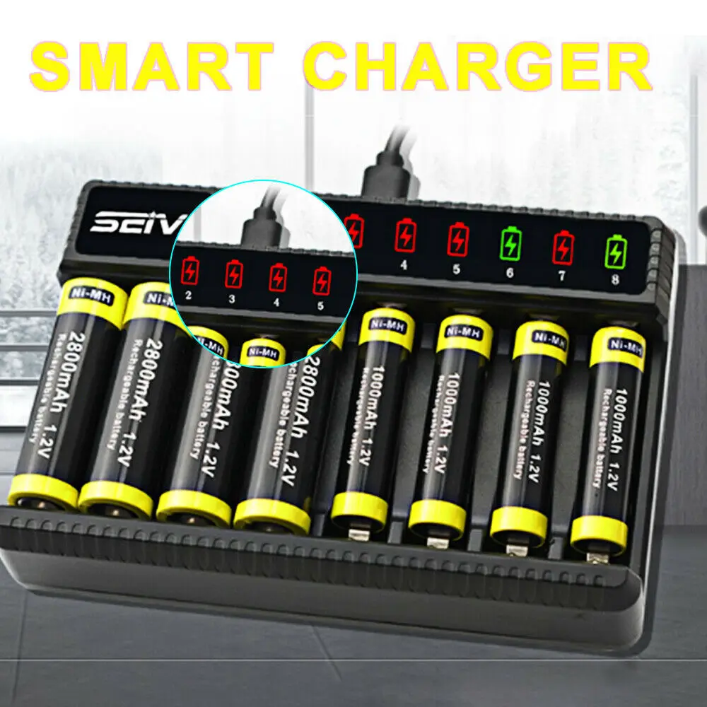 8 Slot Smart Rechargeable Batteries Intelligent Lithium Battery Charger ...