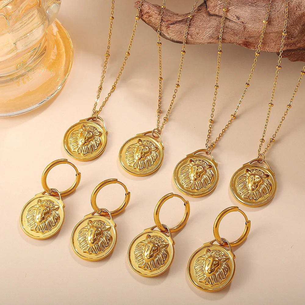Keen on Stainless Steel Niche Retro Roman Lion Pendant Earrings ...
