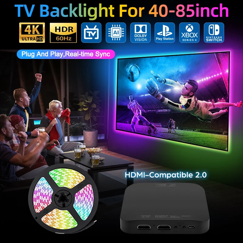 TV-Ambient-Backlight-For-40-85Inch-Color-Real-Time-Sync-LED-Light-Strip ...