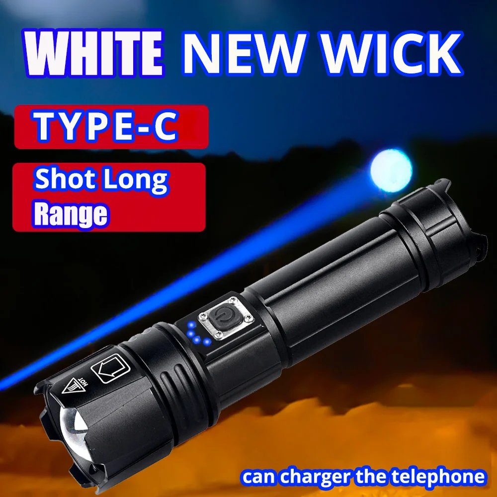 Most Powerful LED Flashlight TYPE-C USB Rechargeable Torch Light High ...
