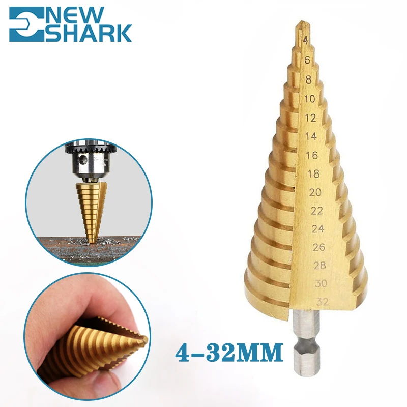 Hex Shank Step Drill Bit Titanium Coated Wood Metal Hole Cutter ...