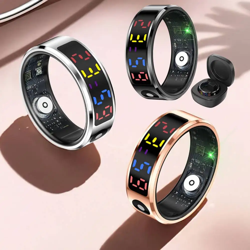 R12 Smart Ring with Display Screen and Touch Heart Rate Blood Oxygen ...