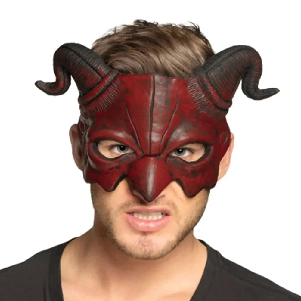 Horror Red Demon Horns PU Mask Cosplay Devil Half Face Monster Animal ...