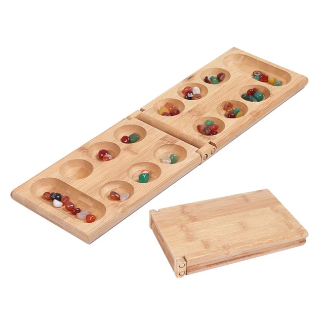 Mancala Board Game with Colorful Stones Pebbles Folding Wooden Board ...