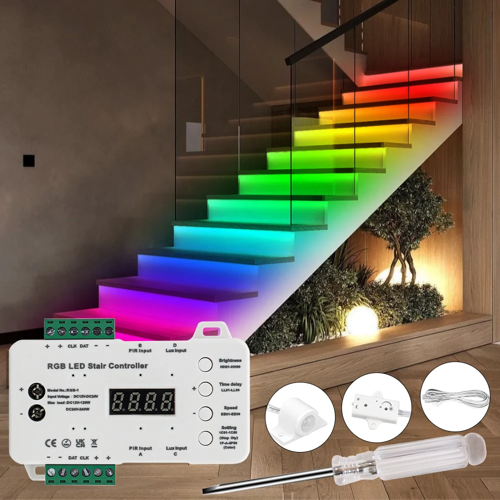 Faixa-LED-RGB-com-Sensor-de-Movimento-Luz-Da-Escada-Luz-Do-Dia-Escada ...