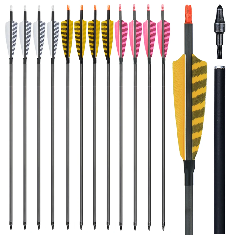 12pcs-32-Achery-Carbon-Arrows-with-4-True-Feather-Spine-400-Replaceable ...