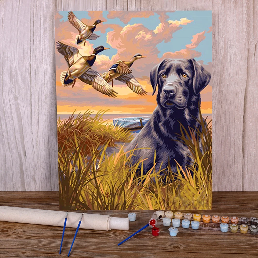 Black Lab Duck Hunting Painting