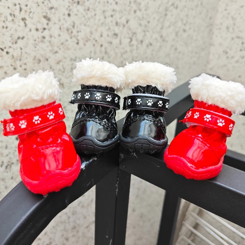 4pcs/set Dog Shoes Winter Red Black Pet Paw Waterproof Snow Boots Snow ...