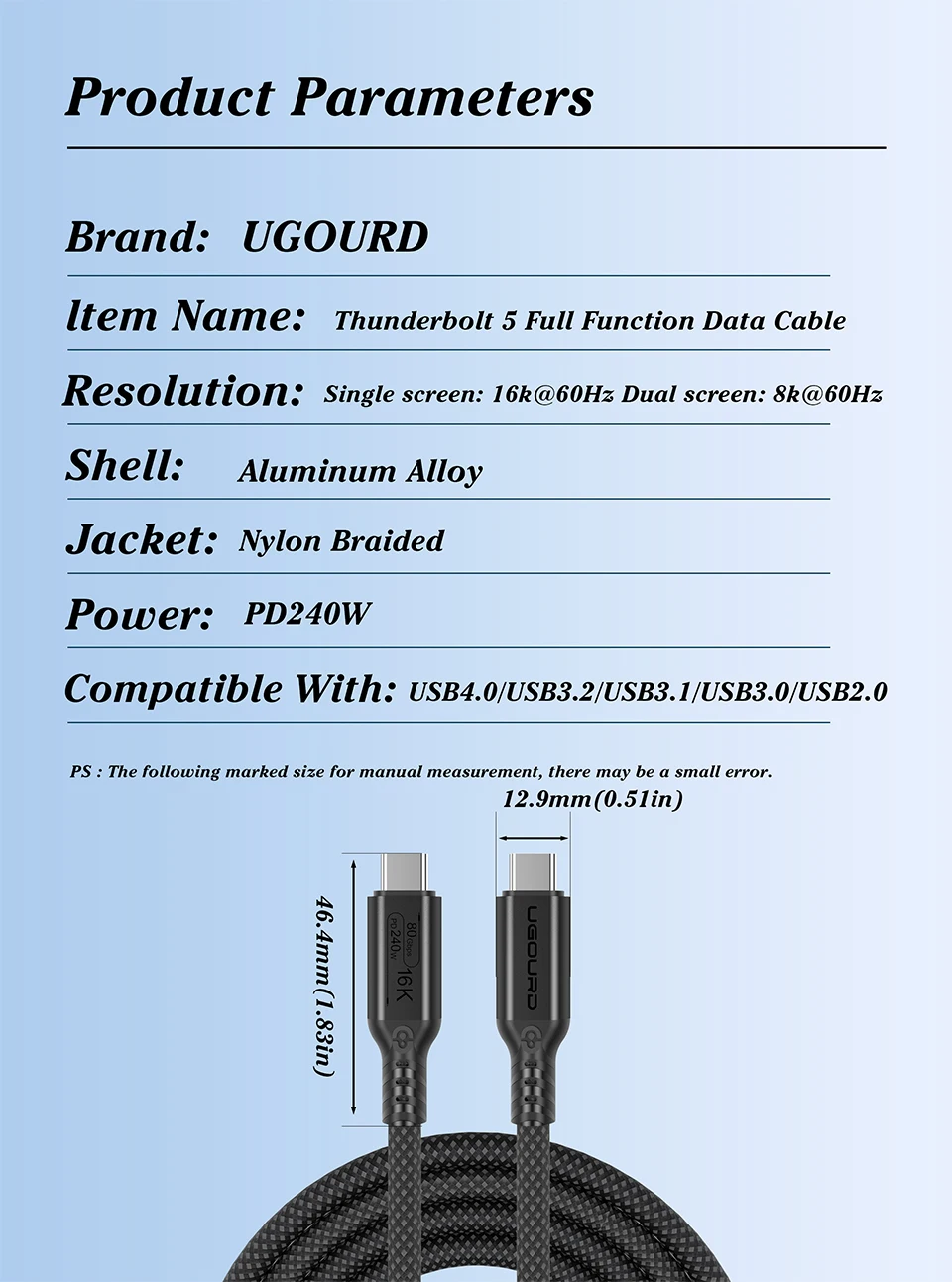 UGOURD Thunderbolt 5 кабель типа C 80 Гбит/с USB4 Gen4 USB C | AliExpress