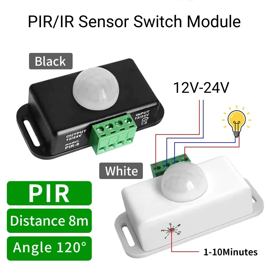 DC12V-24V Smart PIR Motion Sensor Switch Infrared Sensor Detector Delay ...
