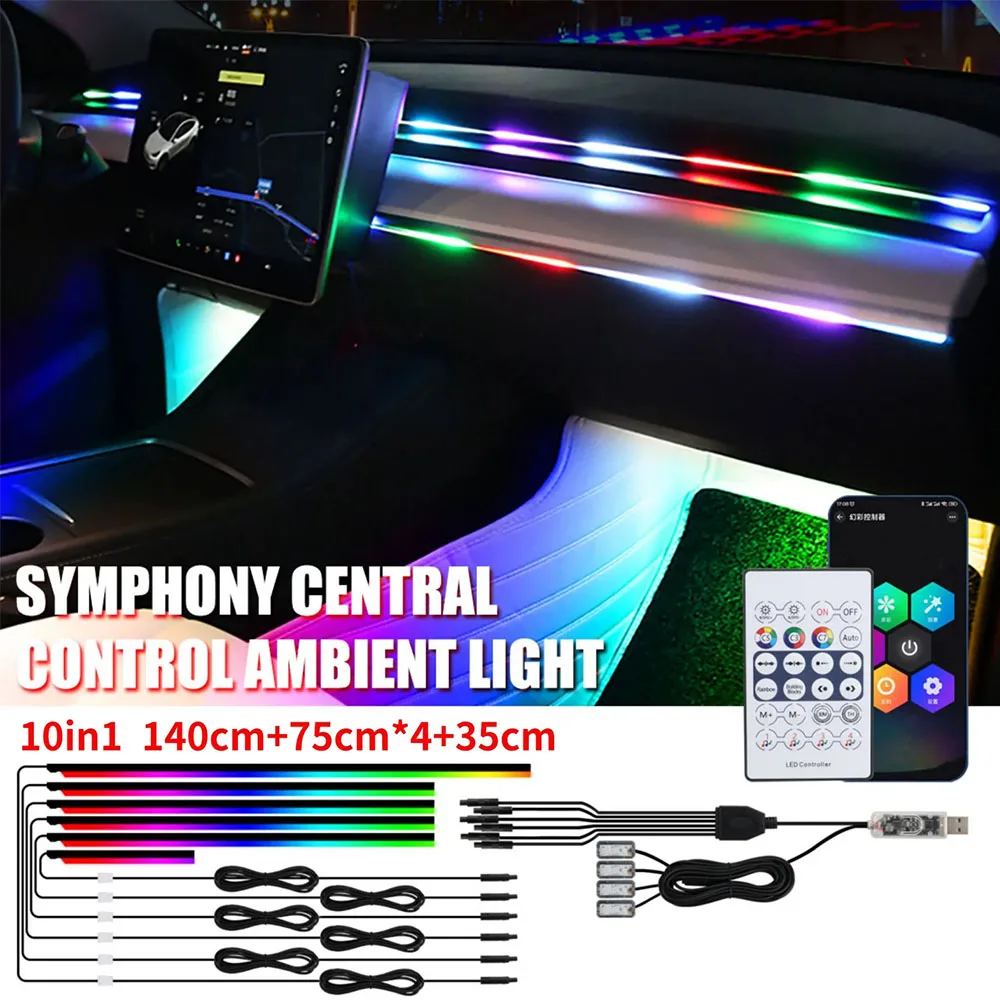 10 in 1 Car LED light Atmosphere lights Acrylic Decorative light strip ...