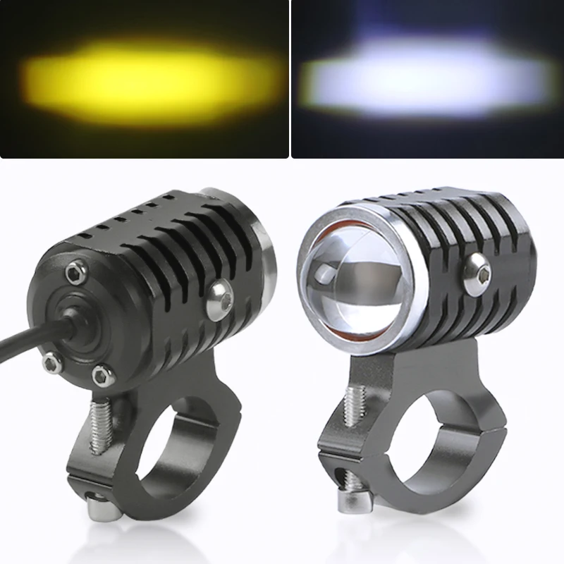 Motorcycle-LED-Mini-Headlight-Projector-Lens-Dual-Color-Driving-Light ...