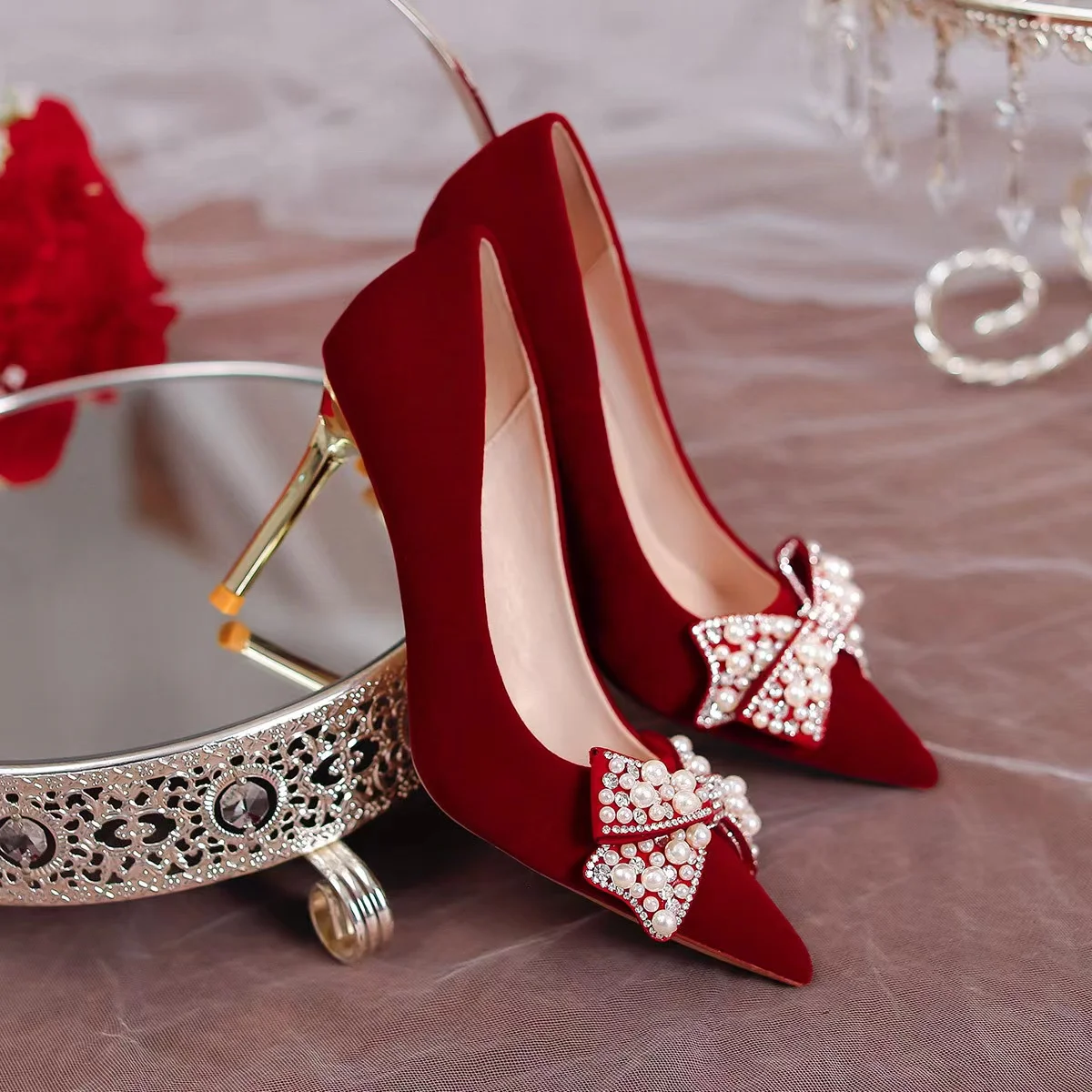 Talons-hauts-fran-ais-perle-rouge-vin-pour-femmes-chaussures ...