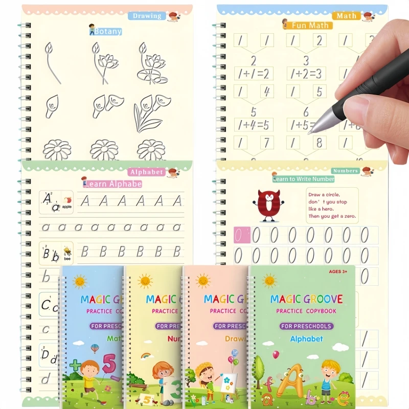 Children Magic Copybook Reusable Groove Drawing Writing Books Pen ...