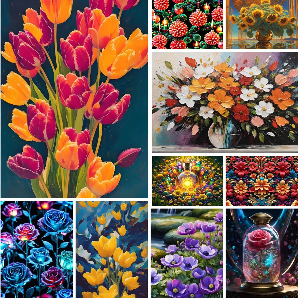 Flowers-Rose-Tuilp-Printed-Canvas-Cross-Stitch-DIY-Embroidery-Kit ...