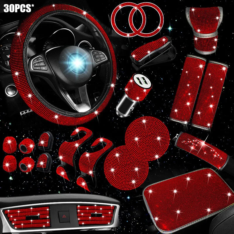 30PCS Women Bling Crystal Diamond Car Interior Decoration Accessories ...