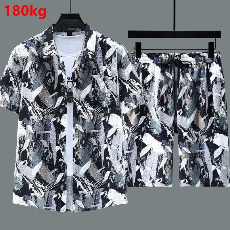 Men-tide-short-sleeved-shirt-five-point-shorts-printed-summer-plus-size ...