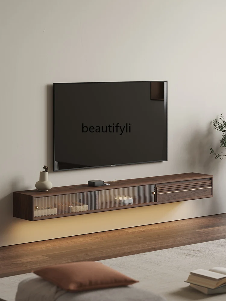 Hanging-TV-Cabinet-Solid-Wood-Hanging-Wall-Mounted-Black-Walnut-Hanging ...