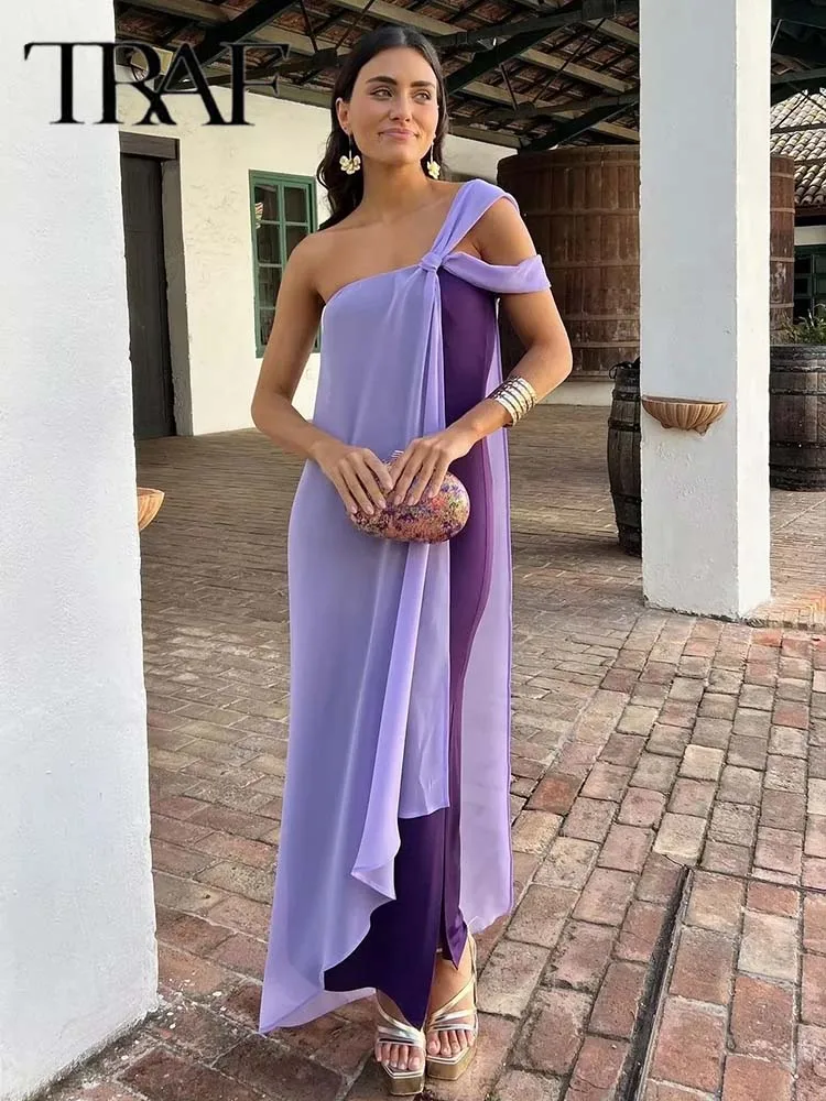 TRAF-Vestido-largo-de-gasa-con-hombros-descubiertos-para-mujer-traje ...