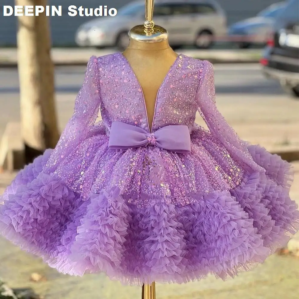 Luxury-Girl-Wedding-Dresses-2024-NEW-Bow-Purple-Party-Dresses-Beads ...