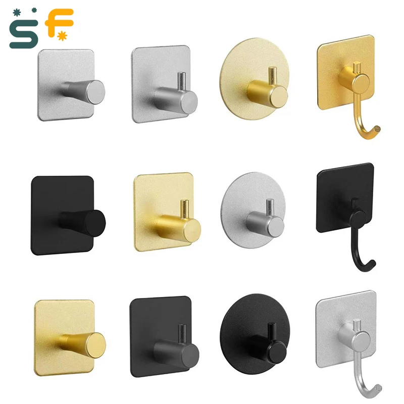 Adhesive Wall Hooks Mounted Door Key Cloth Coat Bathroom Robe Hanger ...