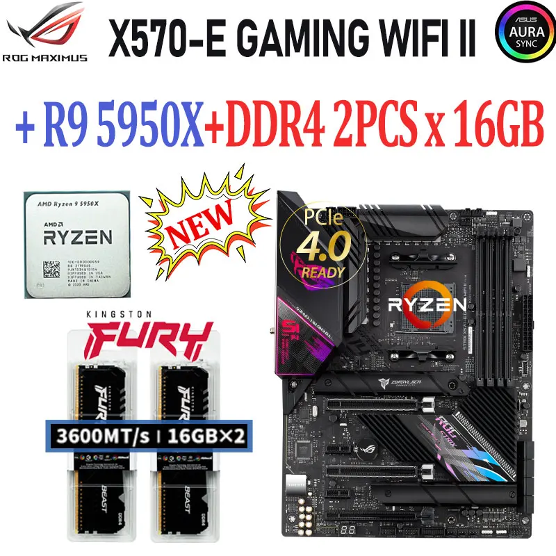 Placa base AM4 ASUS ROG STRIX para juegos, Placa base con AMD Ryzen9 5950X, DDR4, 3600MHz, 16GB ...