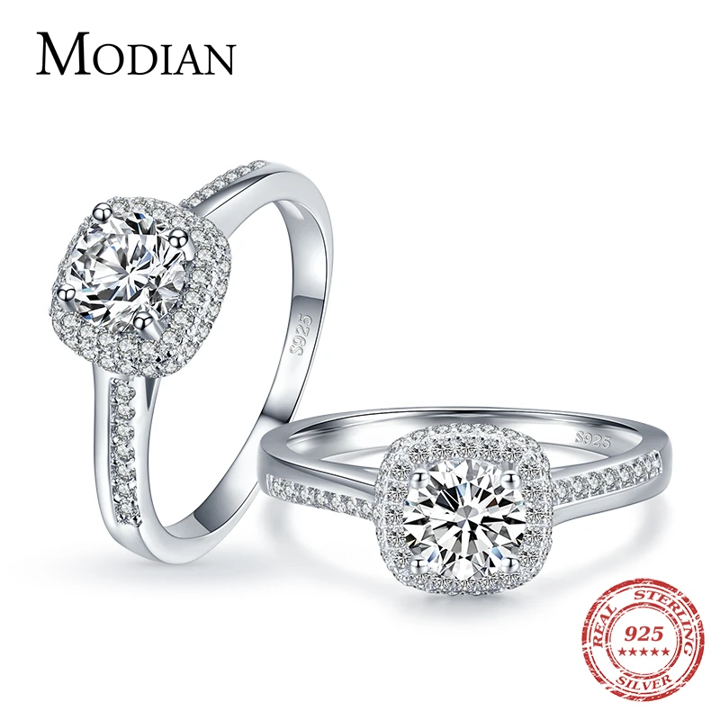 Modian Genuine 925 Sterling Silver Round Clear Cubic Zirconia Engagement Rings For Women Wedding ...