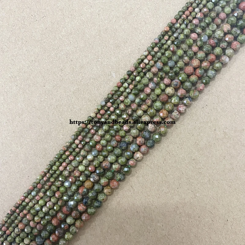 Small Diamond Cuts Faceted Unakite Jasper Round Loose Beads 15" 2 3 4MM ...