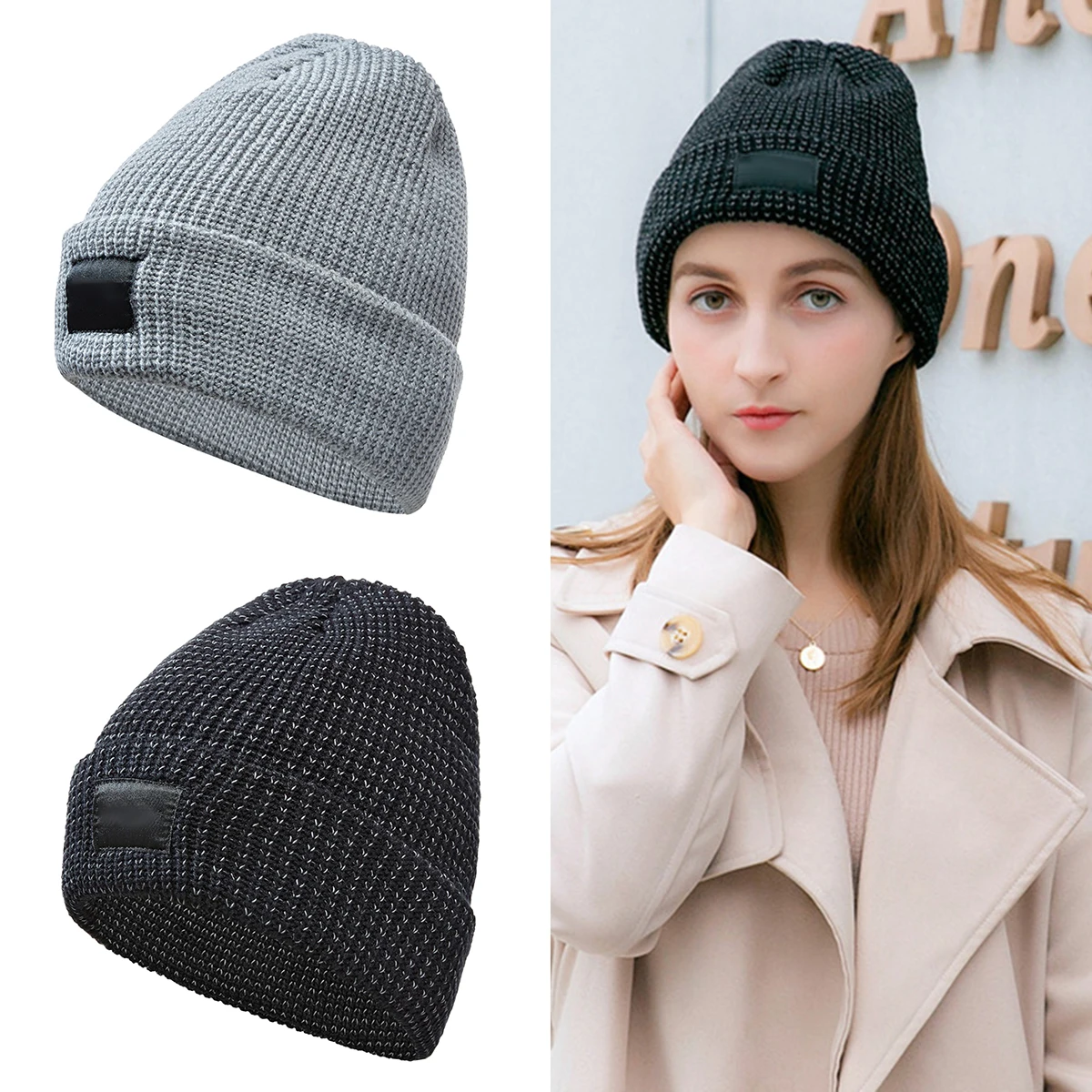 Reflective Beanie for Women Men Glow in The Dark Winter Hat Flex Warm ...