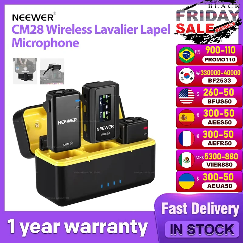 NEEWER-CM28-Wireless-Lavalier-Lapel-Microphone-with-Charging-Case-Audio ...