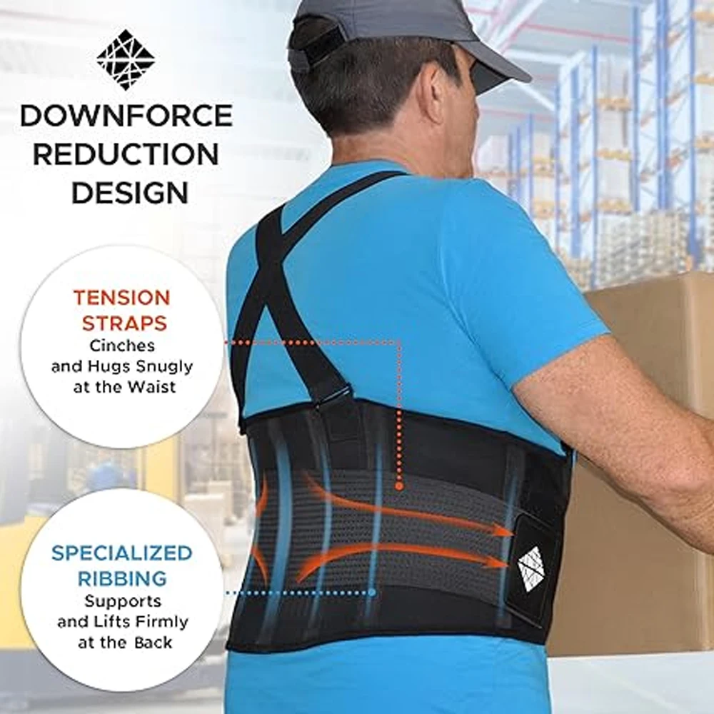 Heavy Duty Back Brace with Suspenders - Adjustable Lumbar Support Belt ...